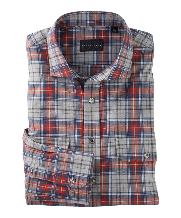 Braxton Peached Cotton Plaid Long Sleeve Work Shirt - Bobby Jones